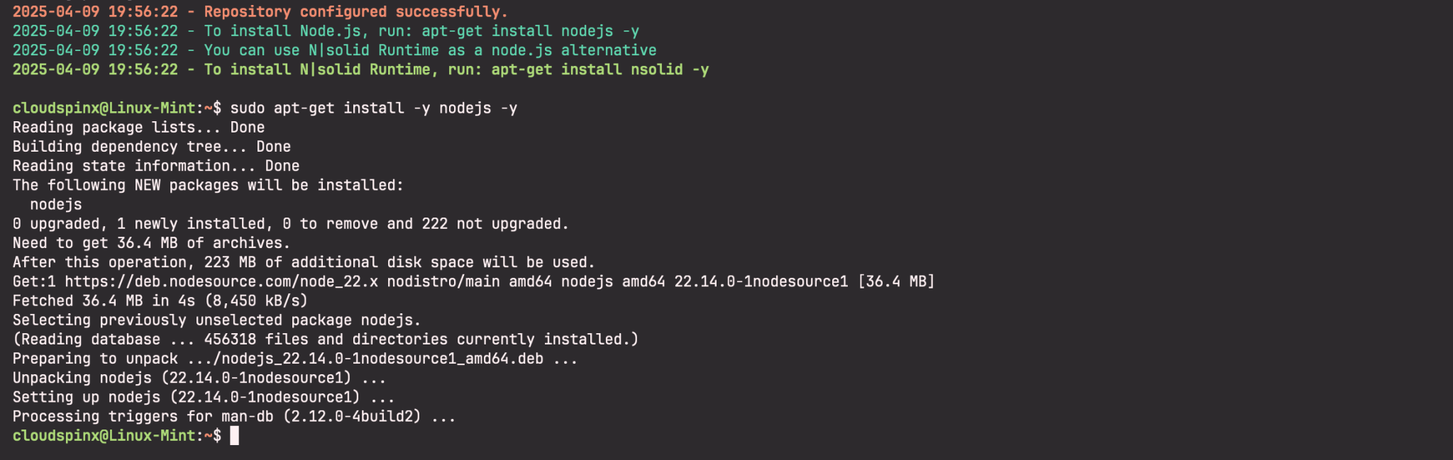 How To Install Node.js on Linux Mint 22 - CloudSpinx