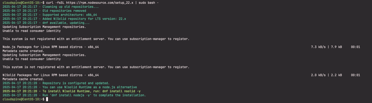 How To Install Node.js 22 LTS on CentOS Stream 10 | 9 - CloudSpinx