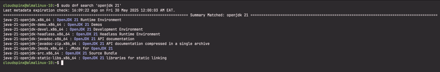 Install Java 21 LTS (OpenJDK 21) on AlmaLinux | CentOS | RHEL 10 - CloudSpinx