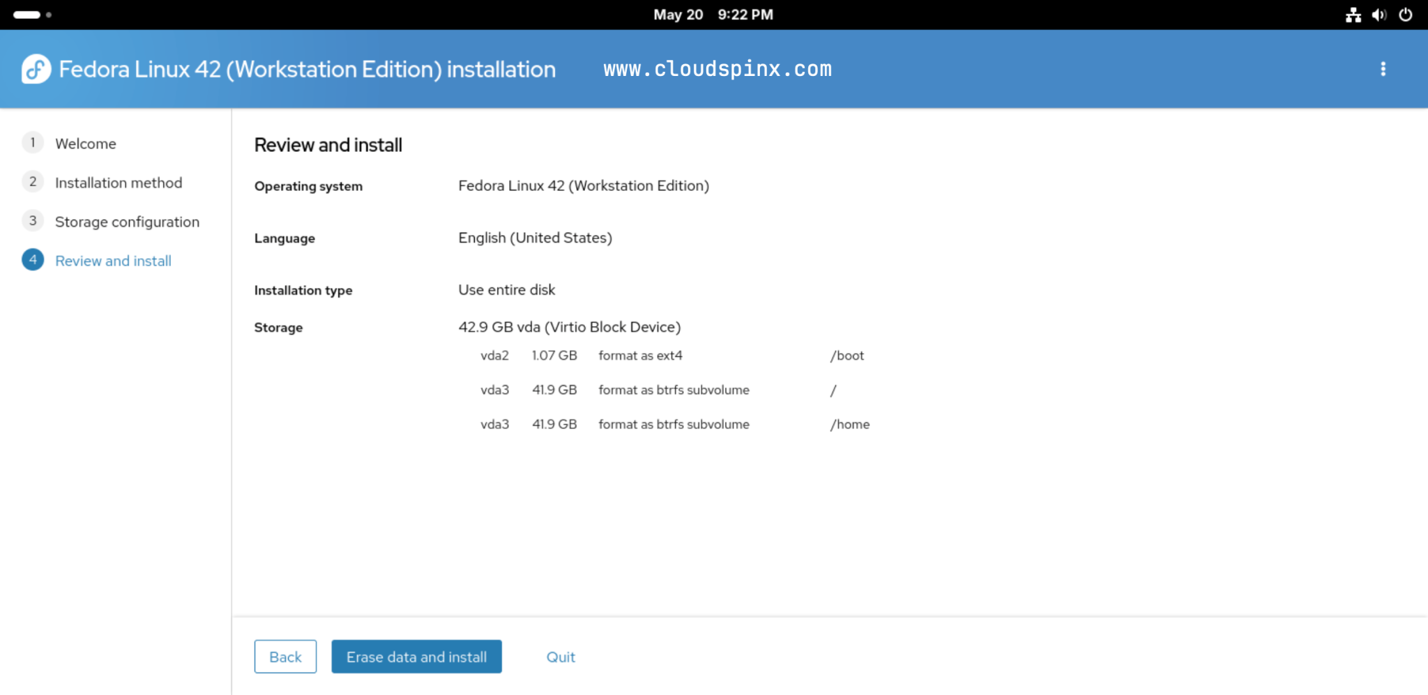 Installing Fedora 42-Step-by-Step Guide With Screenshots - CloudSpinx