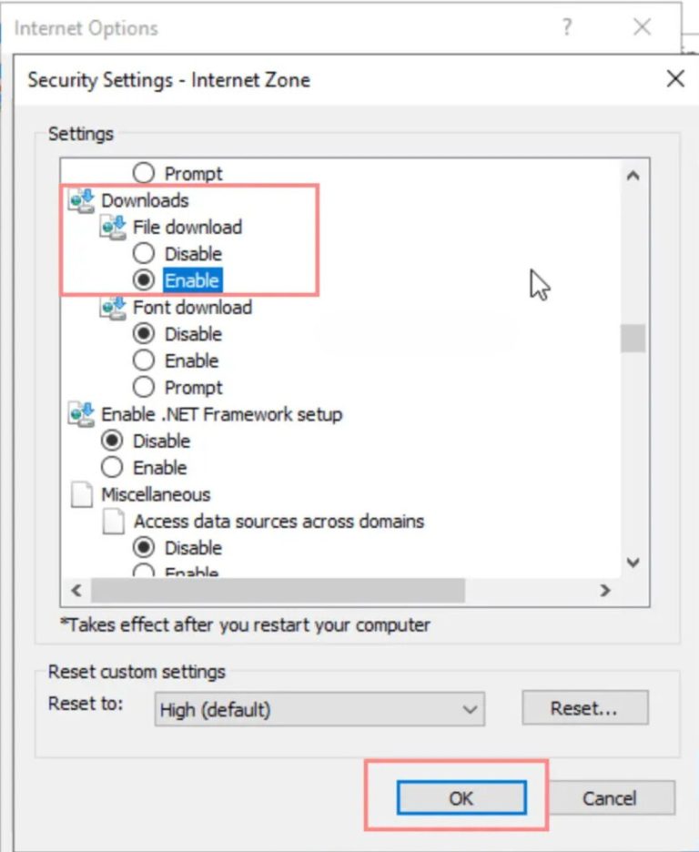 Fix "current security settings do not allow this file to be downloaded ...
