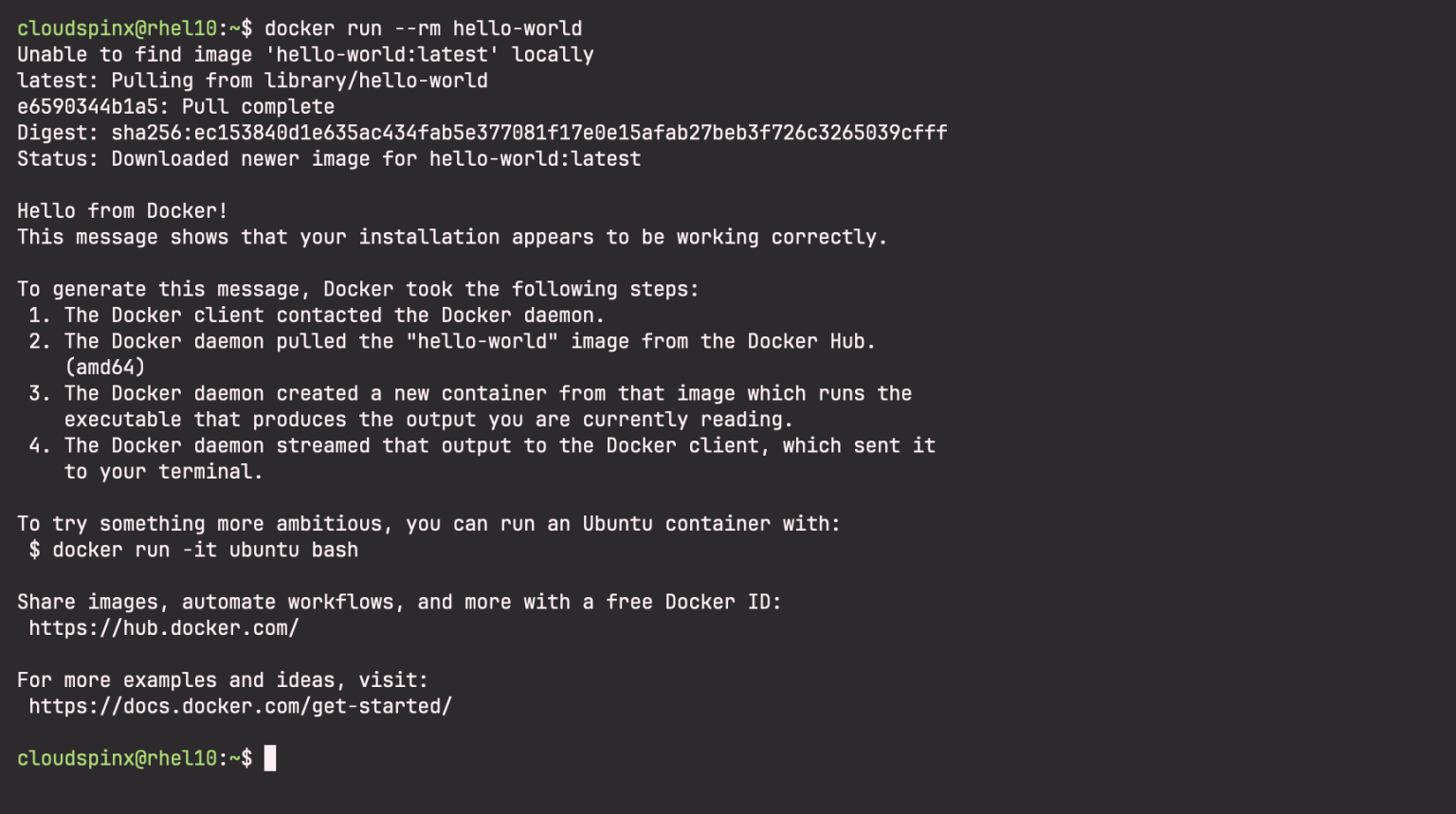 How to Install and Use Docker CE on RHEL 10 | CentOS Stream 10 - CloudSpinx