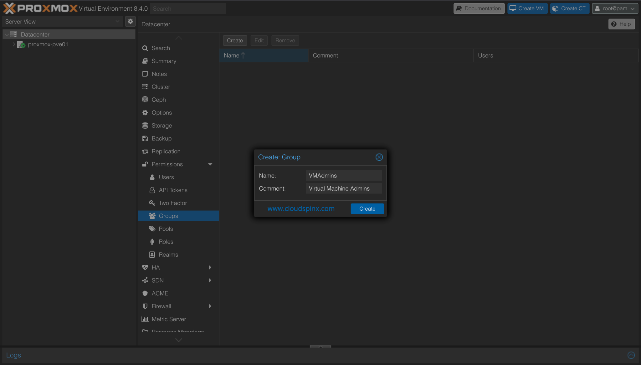 Create Users, Groups and Assign Permissions in Proxmox VE - CloudSpinx