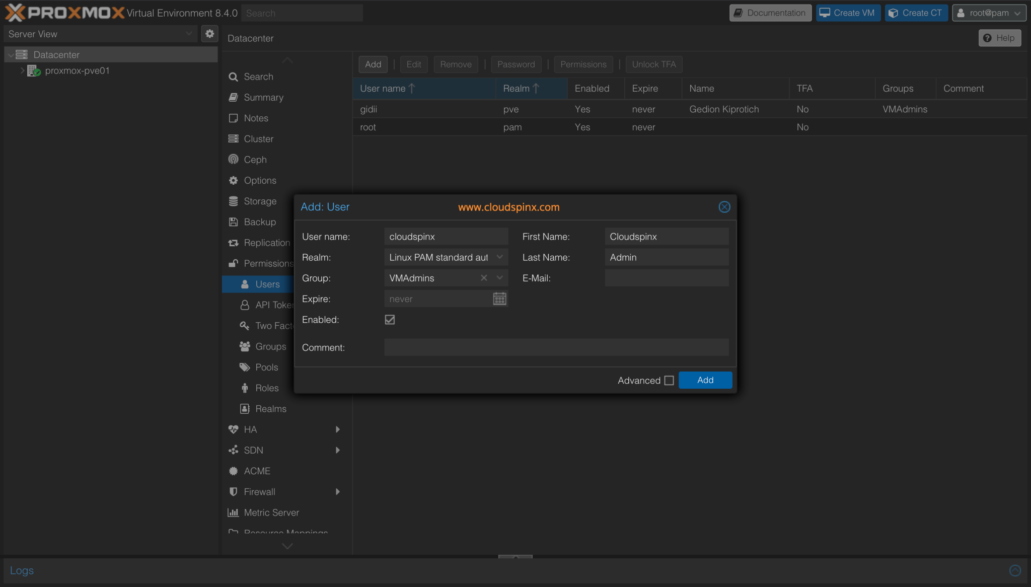Create Users, Groups and Assign Permissions in Proxmox VE - CloudSpinx